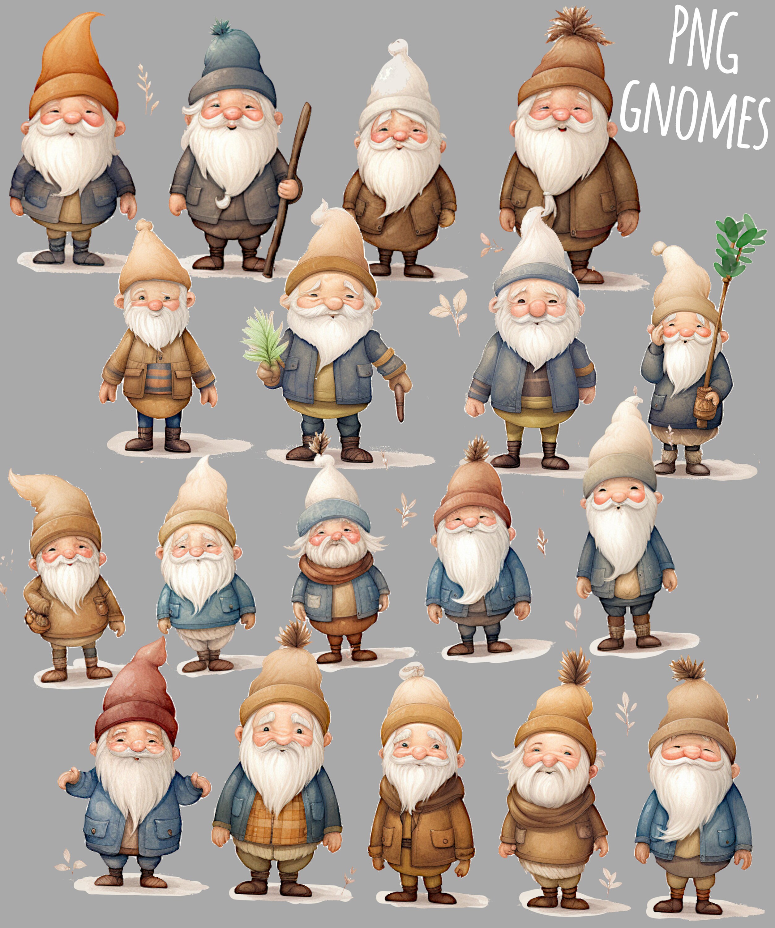 Woodland Gnomes Watercolor Clip Art Set of 5 Pngs Gnome - Etsy