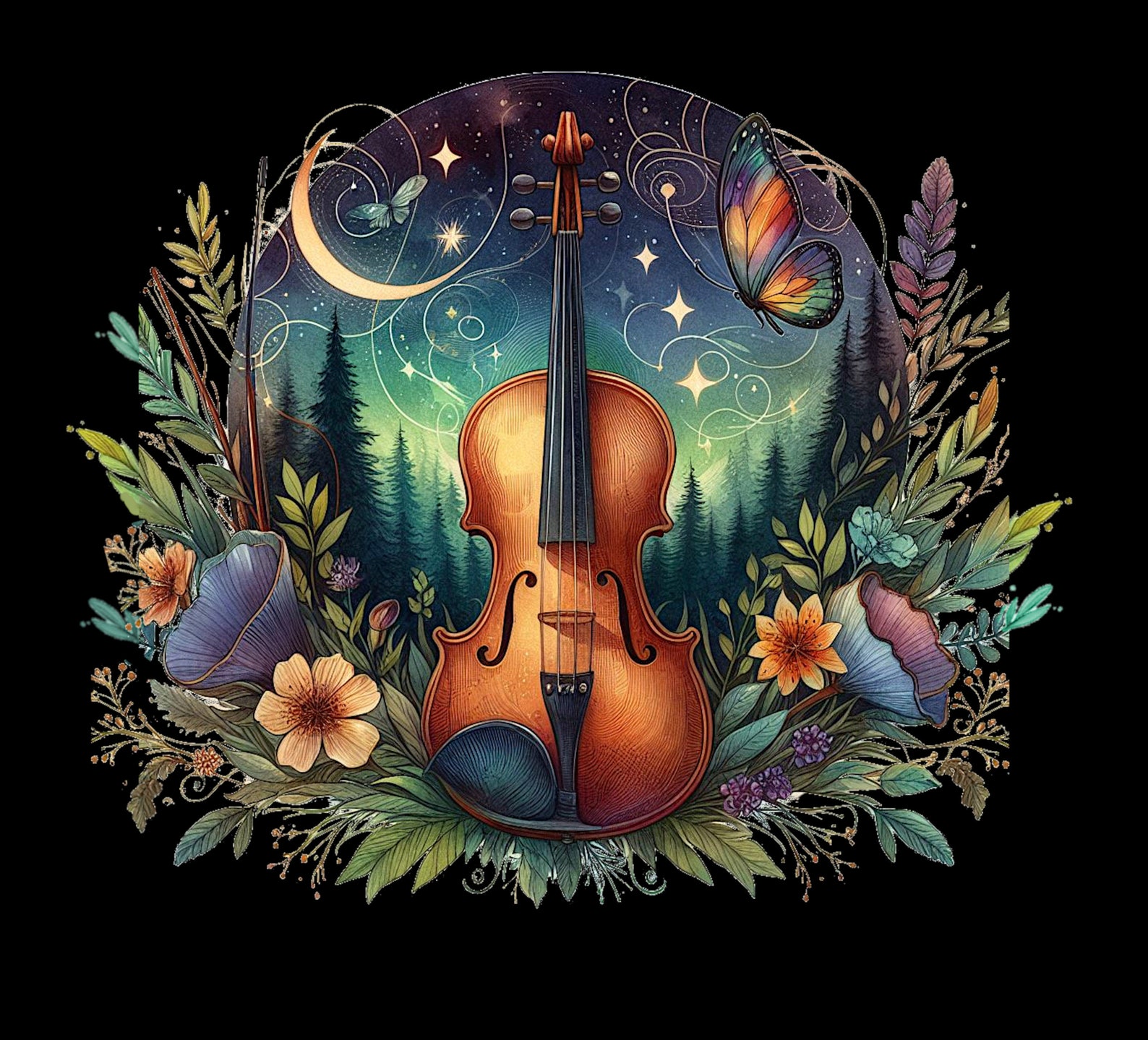 Woodland Forest Musical Instrument PNG Printable Violin With ...