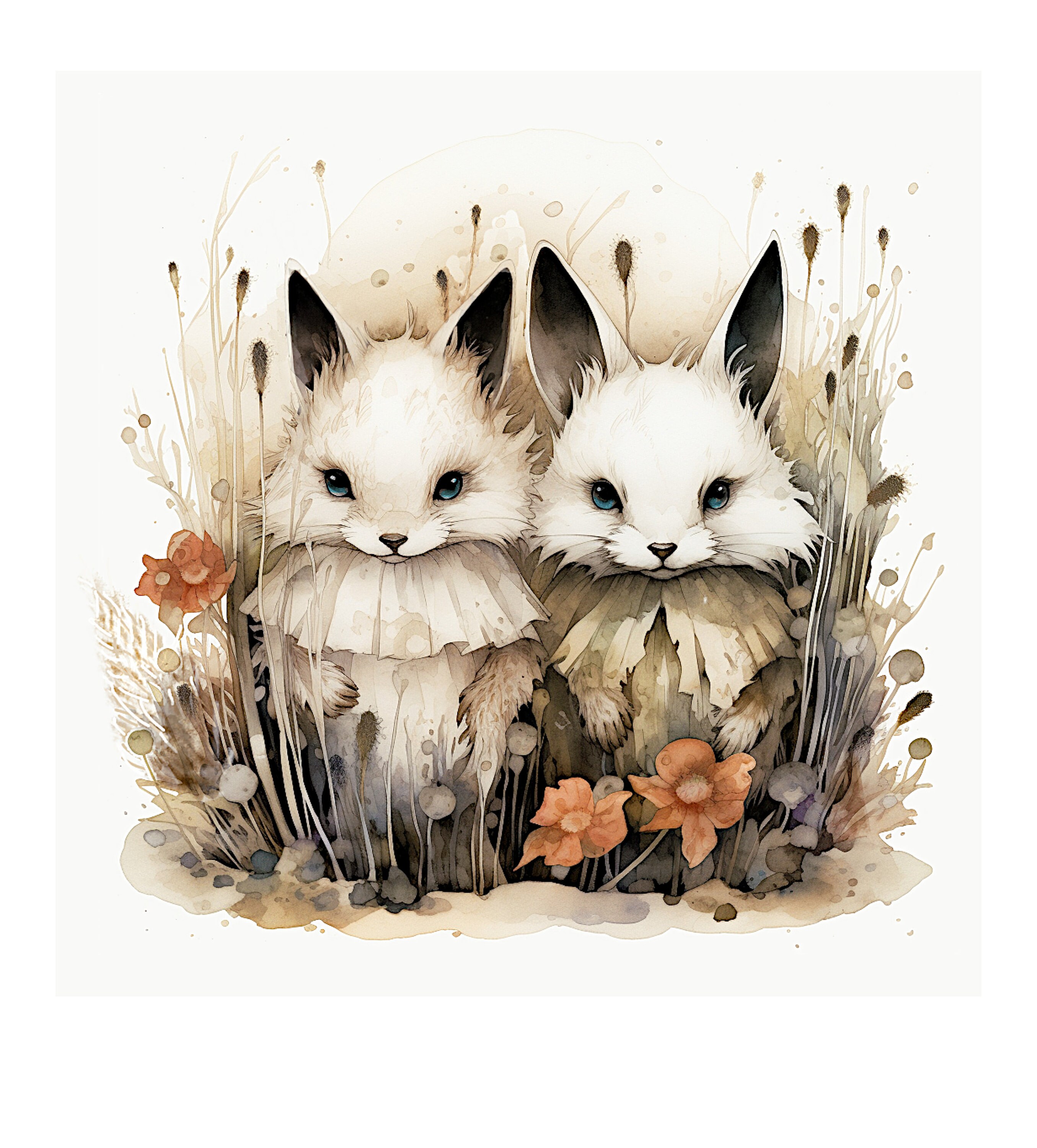 Arctic Fox Couple Printable Cute Foxes in the Woodland - Etsy