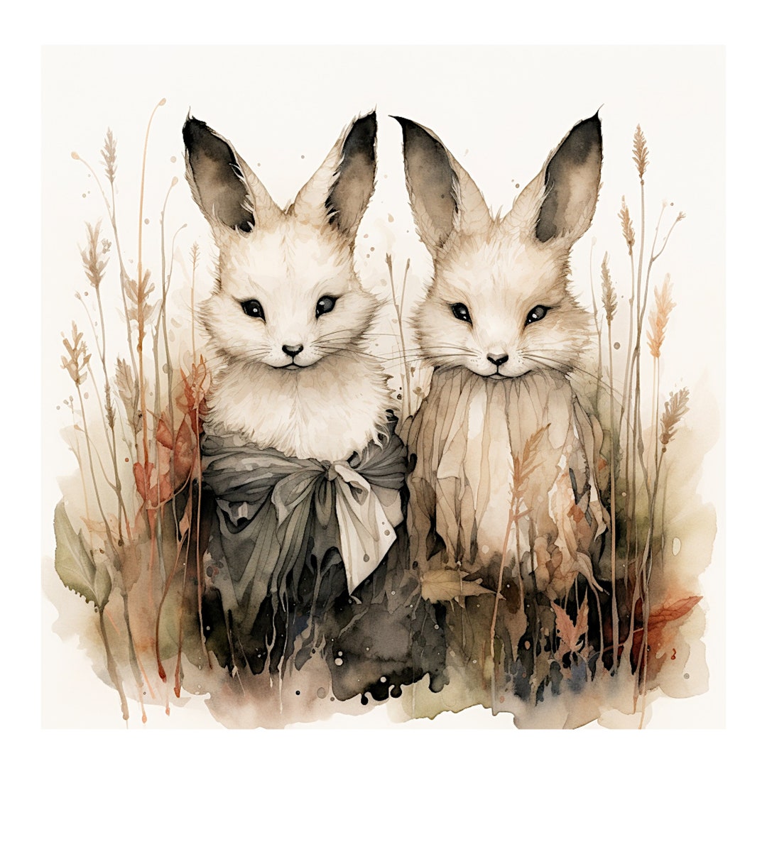 Printable Goth Bunnies Spooky Cute Rabbits Digital Illustration Wearing ...