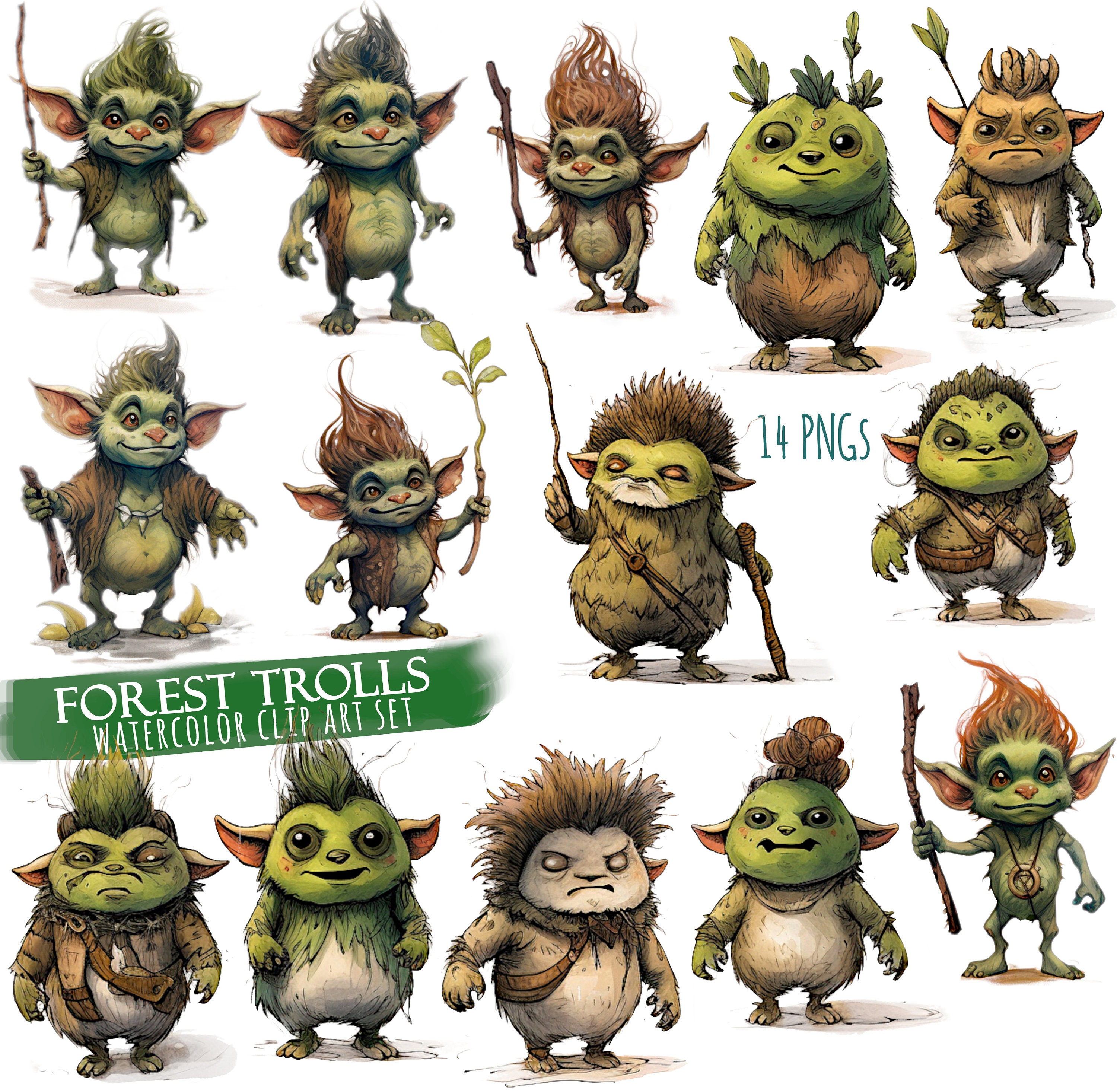 Forest Trolls Clip Art Set of 14 Funny Troll Pngs Printable Forest ...