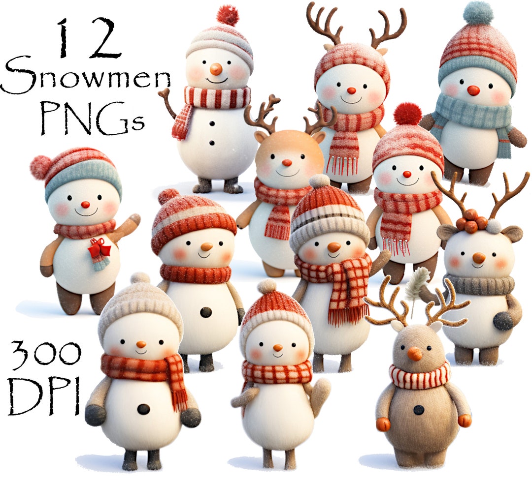 Snowman Pngs Clip Art Set of 12 Snow People and Winter Creatures 8x8 ...