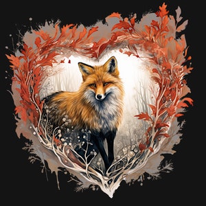 Fox Wild Heart Digital Illustration Wildlife Fox Printable Valentine ...