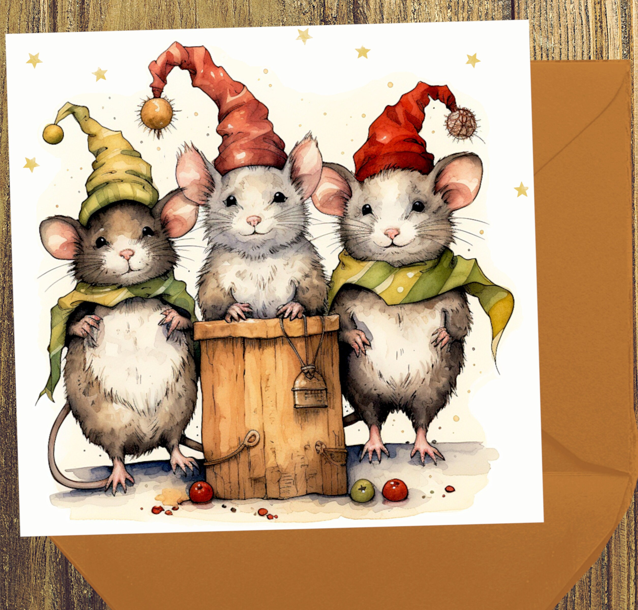 Three Holiday Mice PNG Printable Blank Card Art Xmas Decor Prints 10x10 ...