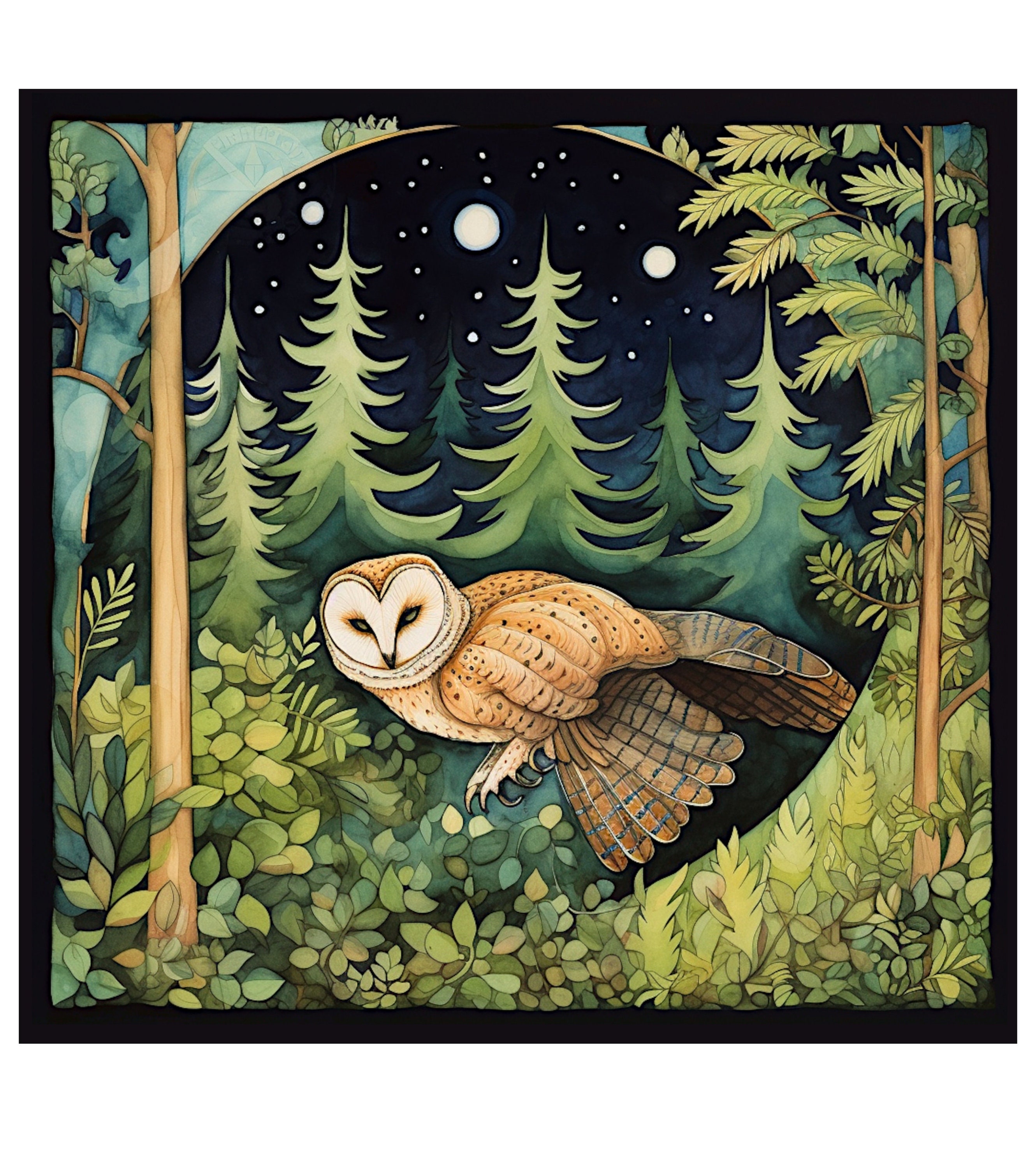 Forest Owls Nature Print Set Mystical Trees Gallery Wall Printables ...