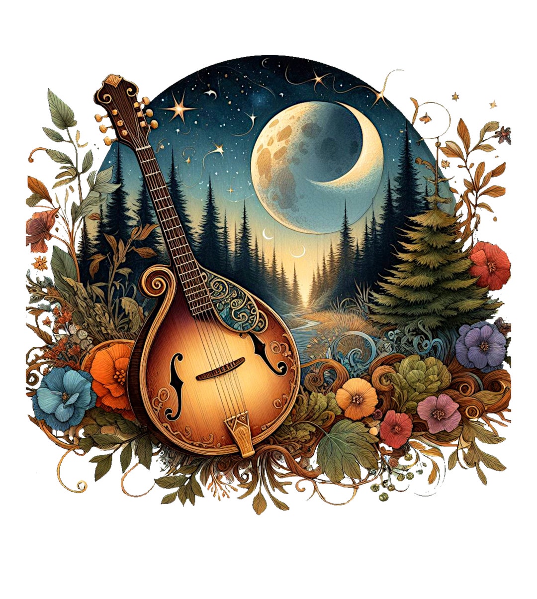 Woodland Mandolin PNG Print, Forest Musical Instrument Art (digital ...