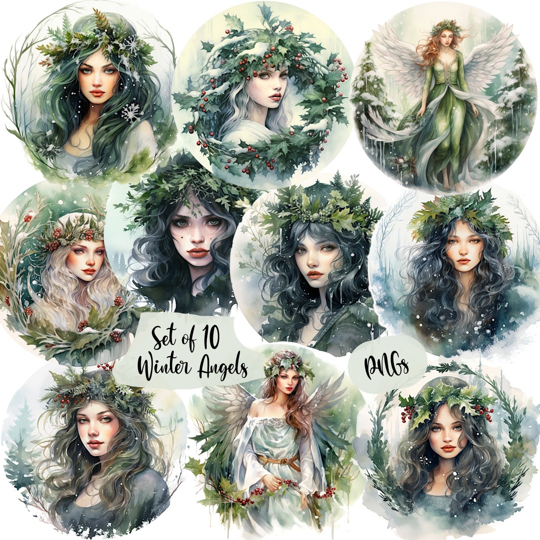 Winter Angels Set of 10 Watercolor Clip Art Pngs Clear Background ...