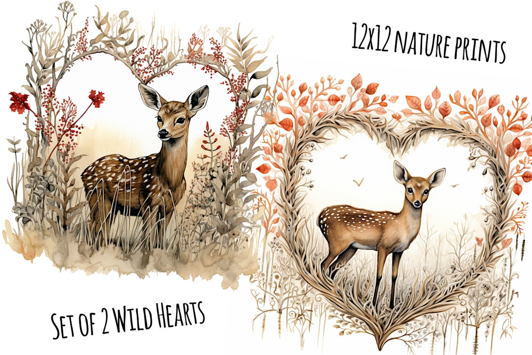 Woodland Deer Wild Hearts Printable Set of 3 Animal Heart Prints PNG ...