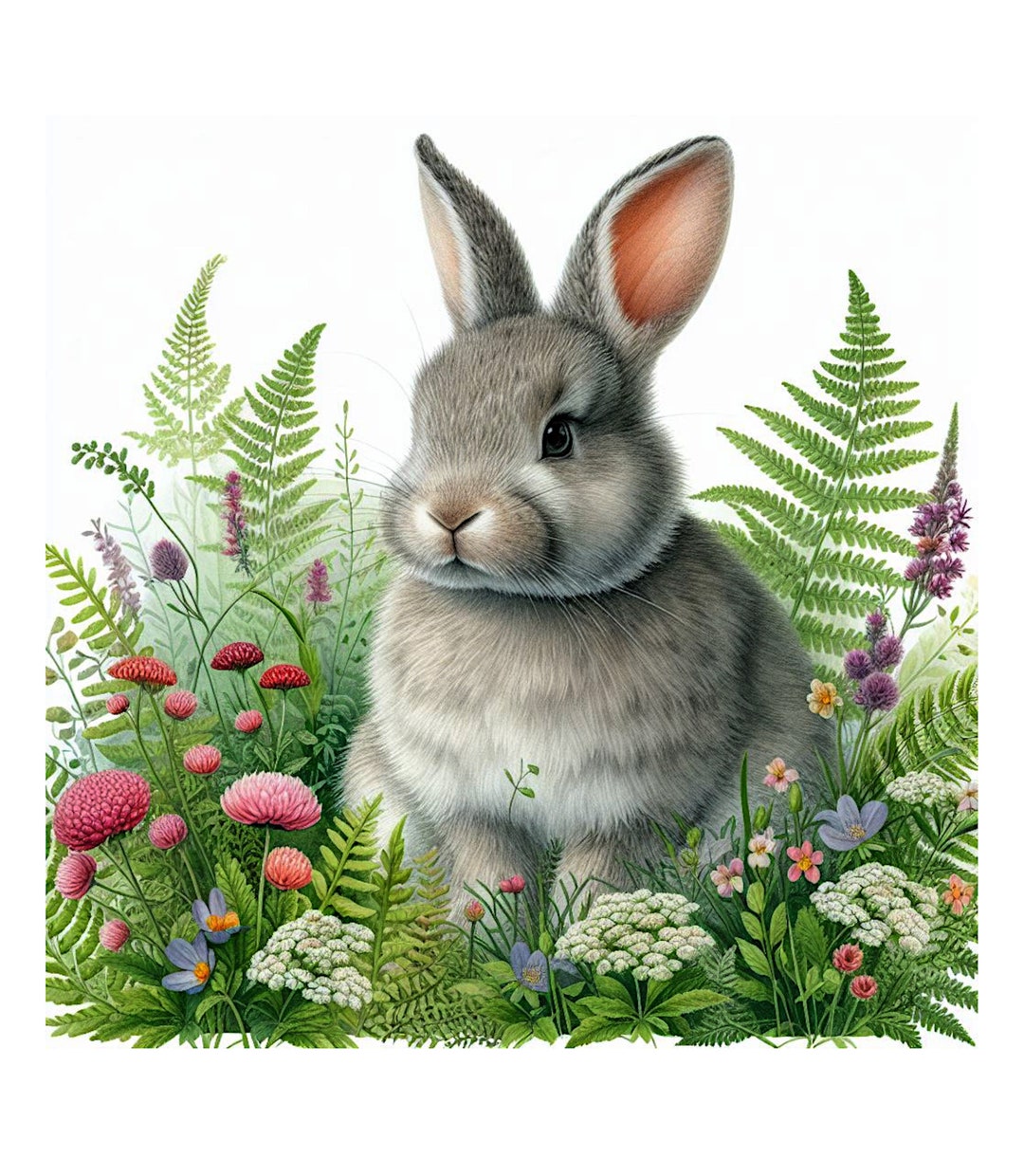 Easter Bunny in Wildflowers Print Animal Art Easter Decor PNG Cute for ...
