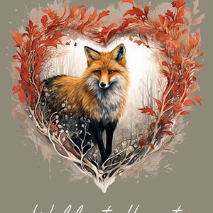 Fox Wild Heart Digital Illustration Wildlife Fox Printable Valentine ...
