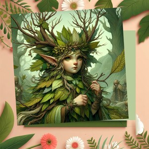 Forest Creature Fae in A Crown of Leaves and Woodland Plants Printable ...