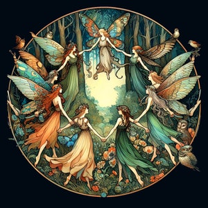 Forest Fairies Circle PNG Printable Transparent Back Fairy Wall Art ...