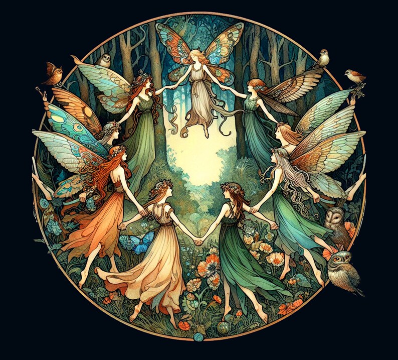 Forest Fairies Circle PNG Printable Transparent Back Fairy Wall Art ...