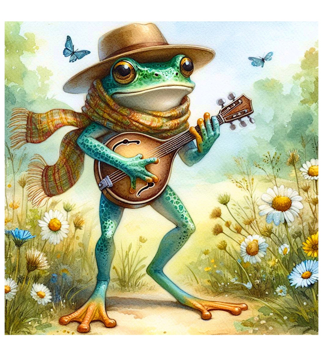 Frog Playing Mandolin Funny Animal Art Digital Download 12x12 Inches ...