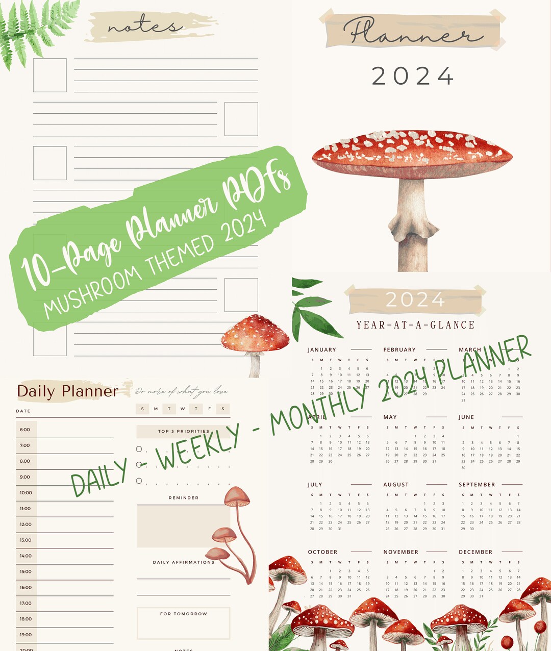 Mushroom Planner 2024 Amanite Red Forest Mushroom Themed Planning ...