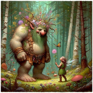 Forest Creature Troll With Elf Girl Digital Illustration Nature Troll ...