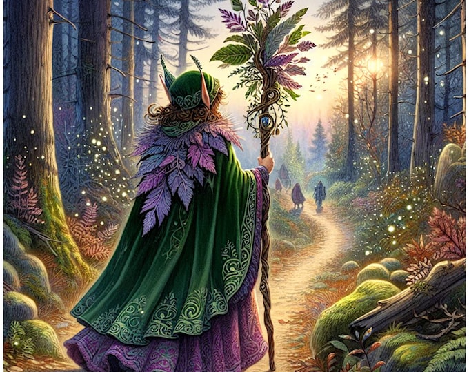 Elf Woman Walking in the Forest Light Wearing Velvet Cloak With Walking ...