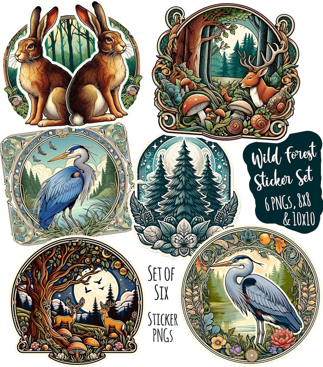 Forest Pngs Sticker Art Bundle Six Different Wilderness Digital ...