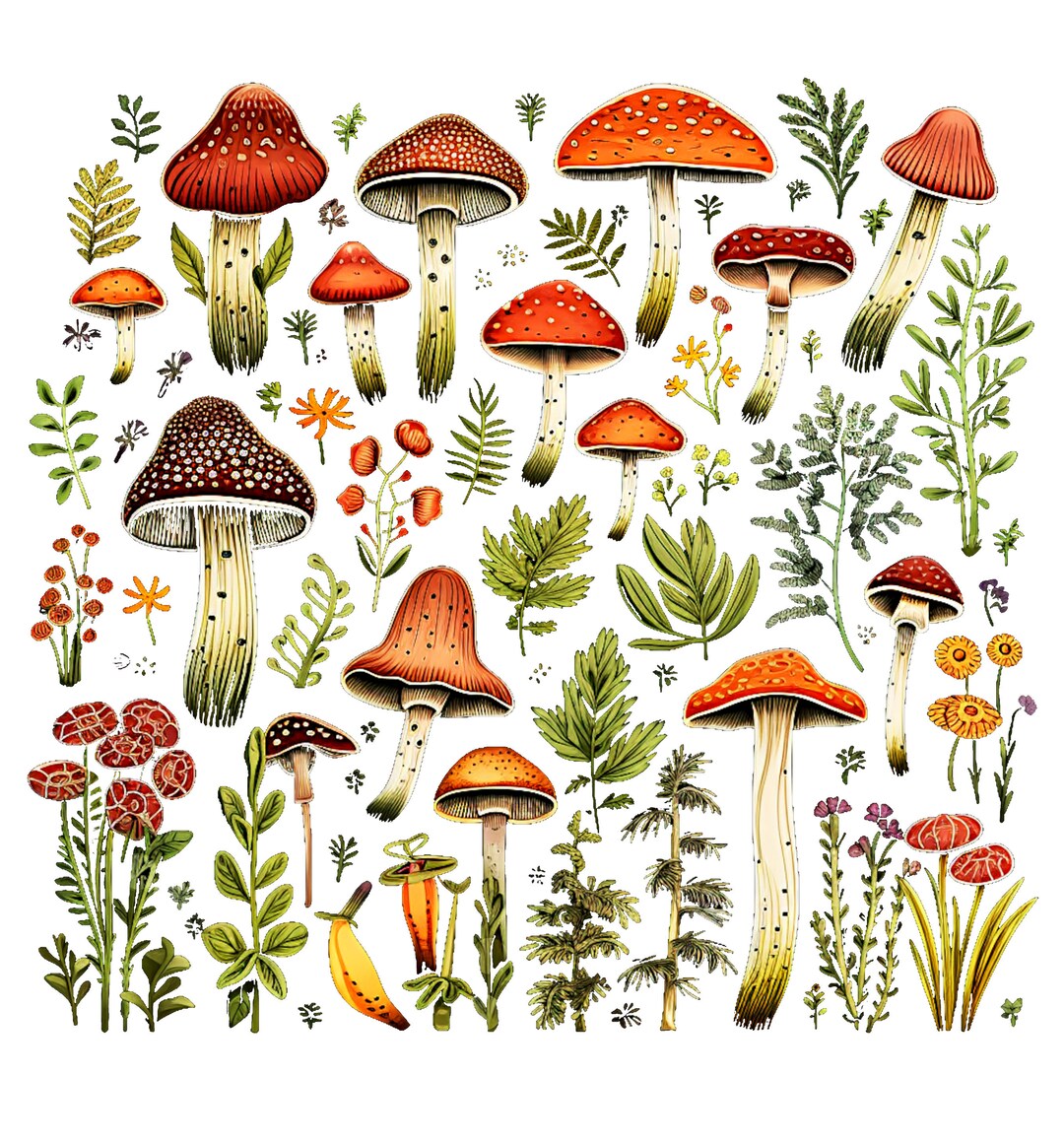 Woodland Mushroom Print Set, Botanical Art (digital Download) - Etsy