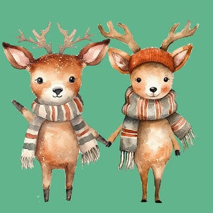 Woodland Animal Friends Wearing Scarves Set of 8 Watercolor Clip Art ...