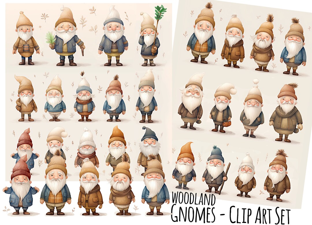 Woodland Gnomes Watercolor Clip Art Set of 5 Pngs Gnome Illustrations ...