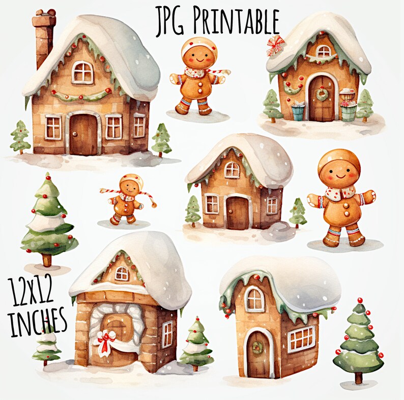 Gingerbread Village Christmas Clip Art Set of 20 Printable Gingerbread ...