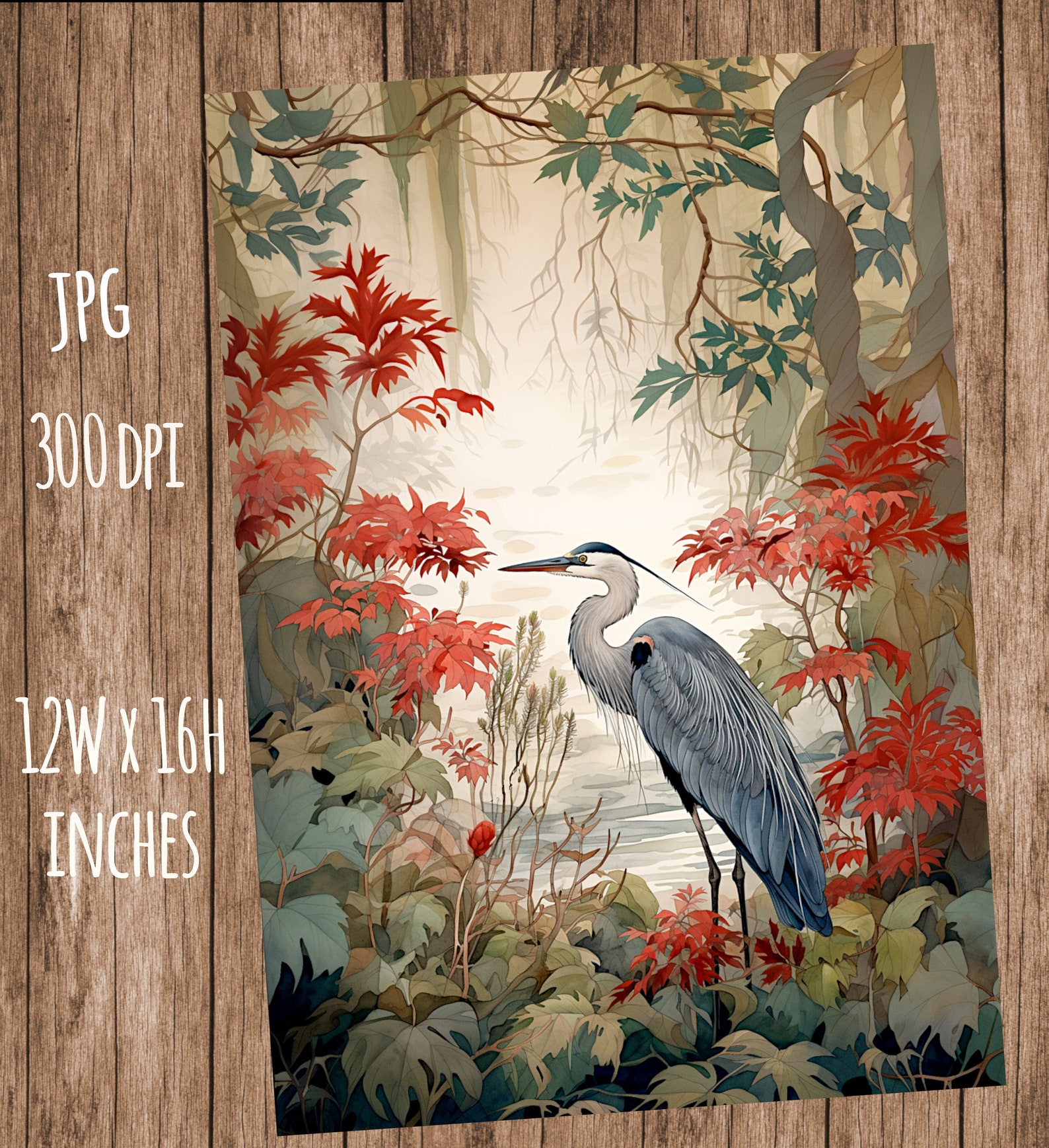 Great Blue Heron Print Bird Art to Download Garden Woodland - Etsy