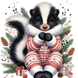 Christmas Pngs Set of 5 Skunks Wearing Their Christmas Pajamas Woodland ...