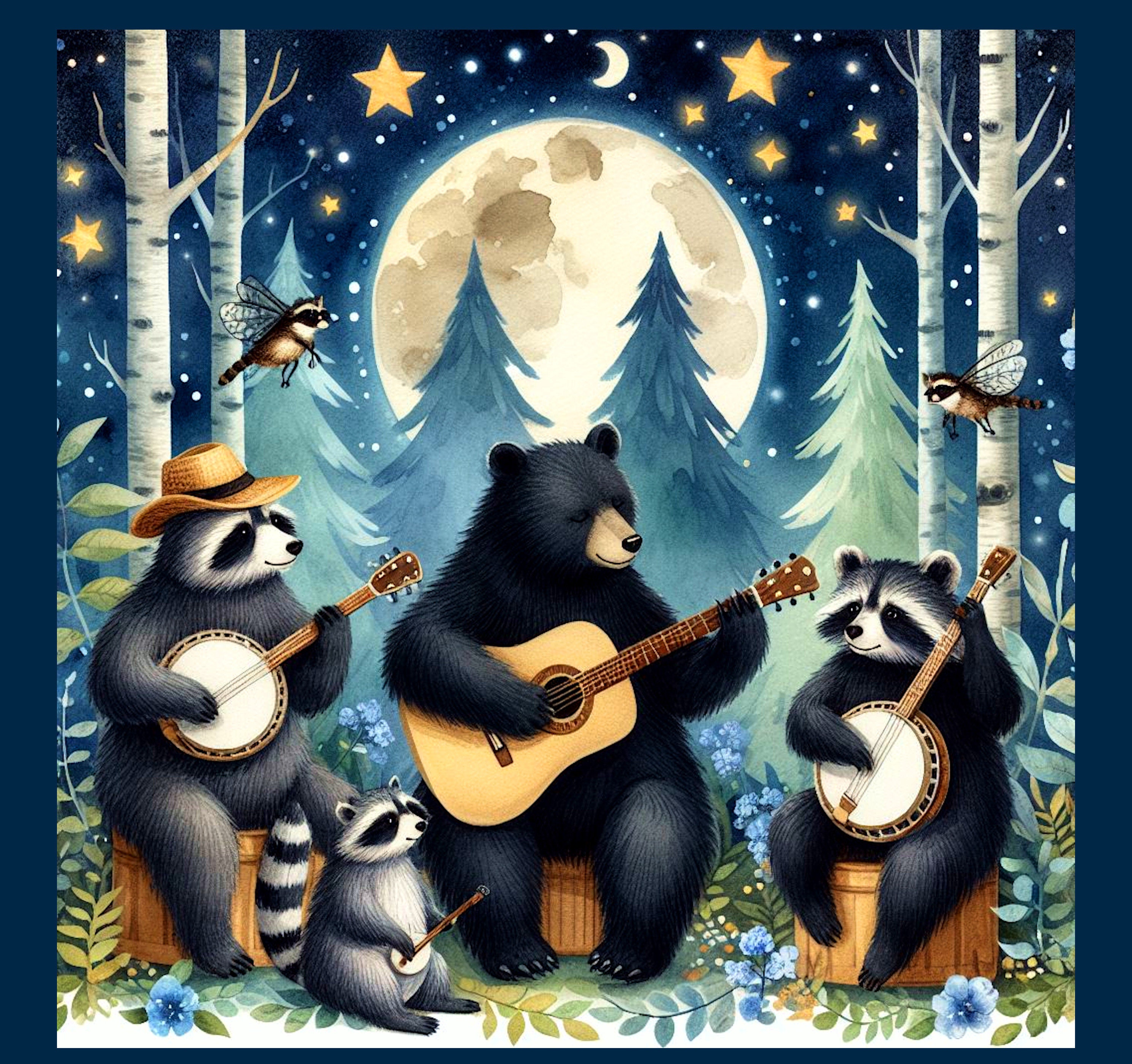 Woodland Bluegrass Band Funny Animal Bear Art Forest Creatures Playing ...
