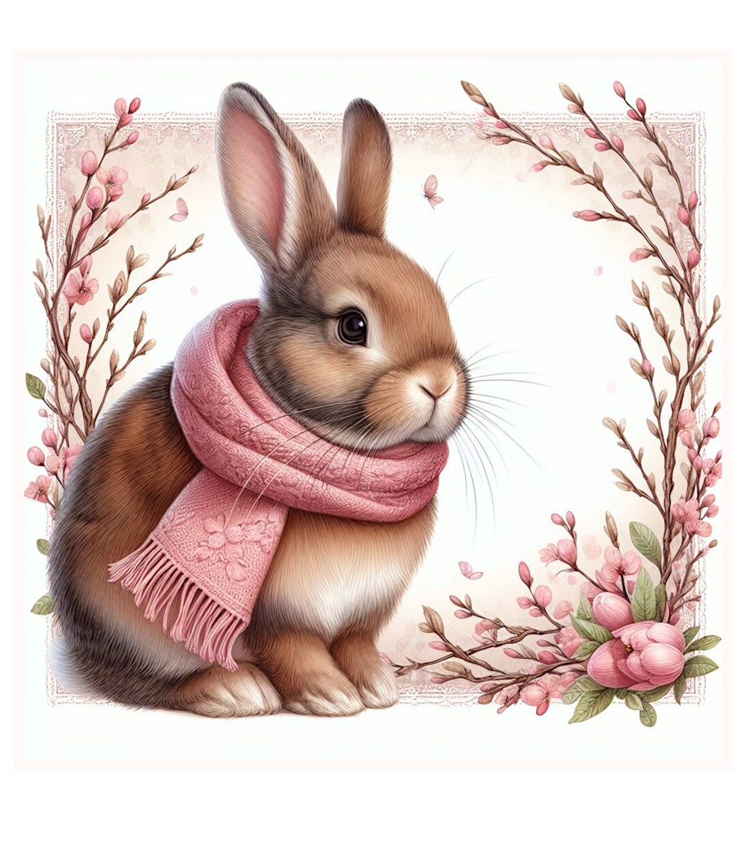Bunny Rabbit in Tree Blossoms Digital Print Easter Wall Decor JPG With ...