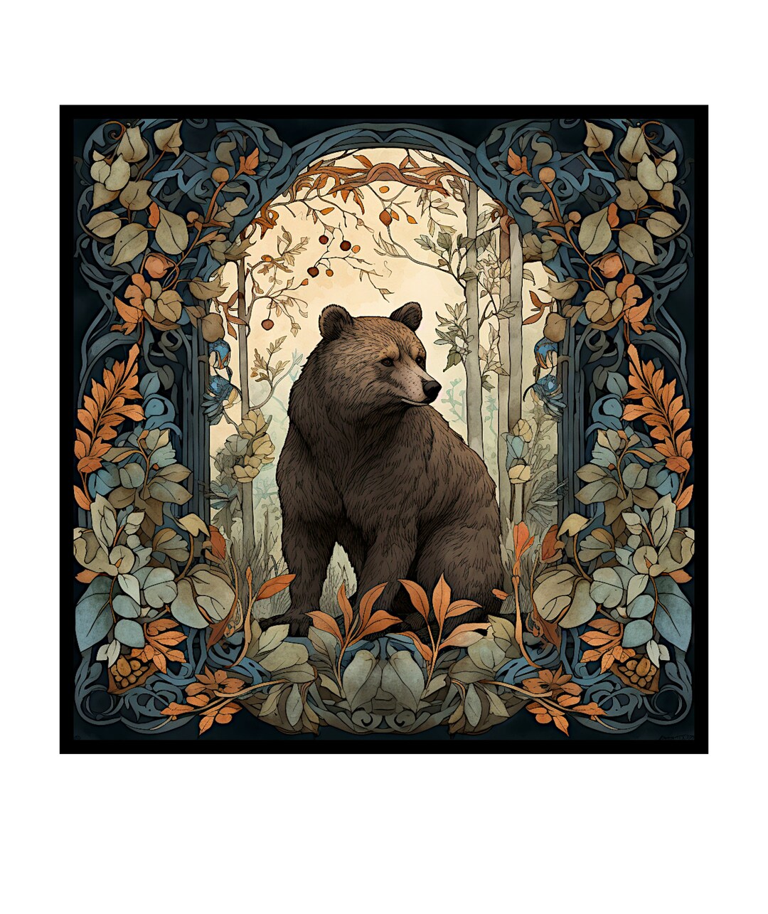 Brown Bear in Woodland Border PNG Printable Animal Art 12x12 Inches 300 ...