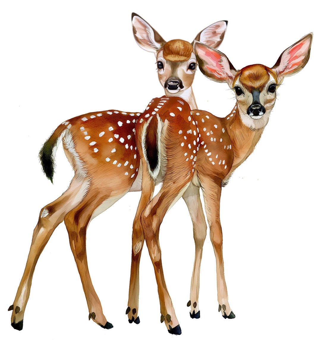 Woodland Fawn Twins PNG Printable Wall Art Baby Deer Watercolor ...