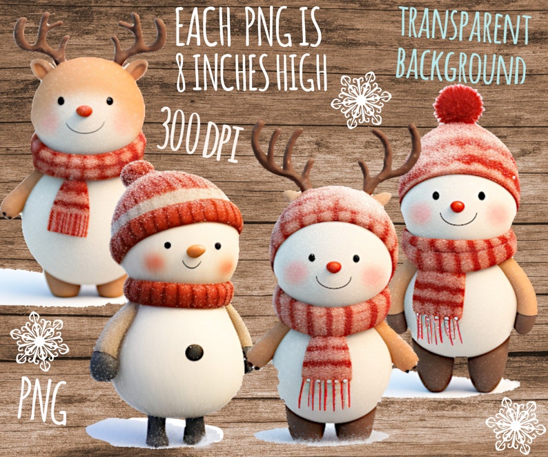 Snowman Pngs Clip Art Set of 12 Snow People and Winter - Etsy
