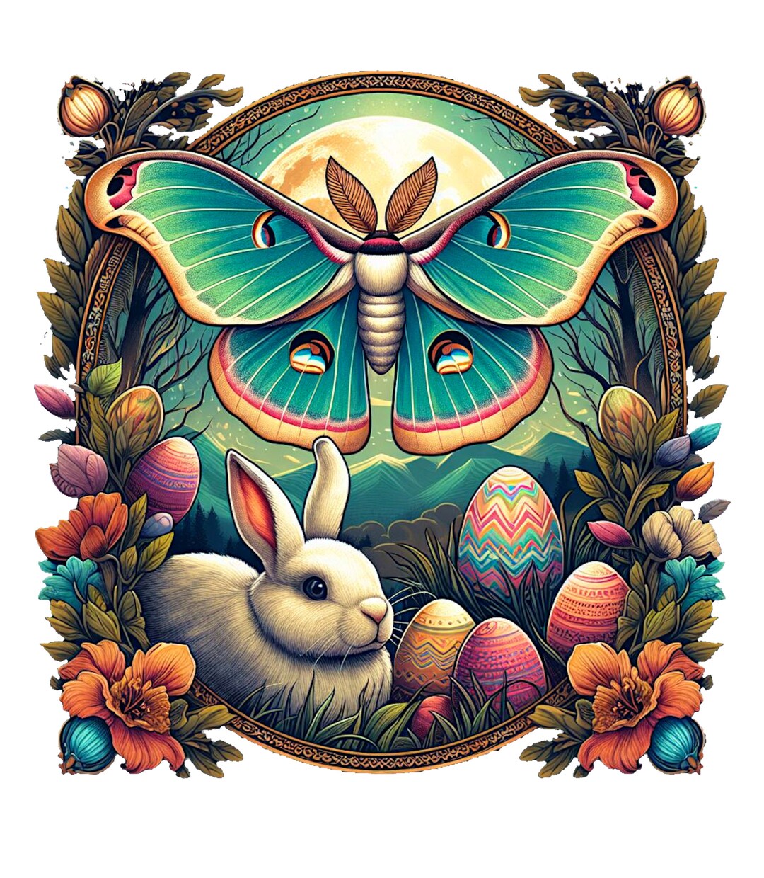 Easter Bunny With Moth Printable PNG Easter Eggs and Rabbit Transparent ...