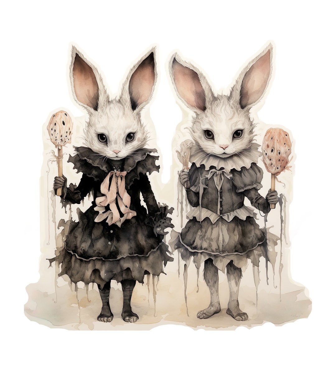 Rabbits Gothic Halloween Costume Digital Illustration Clear Back PNG ...
