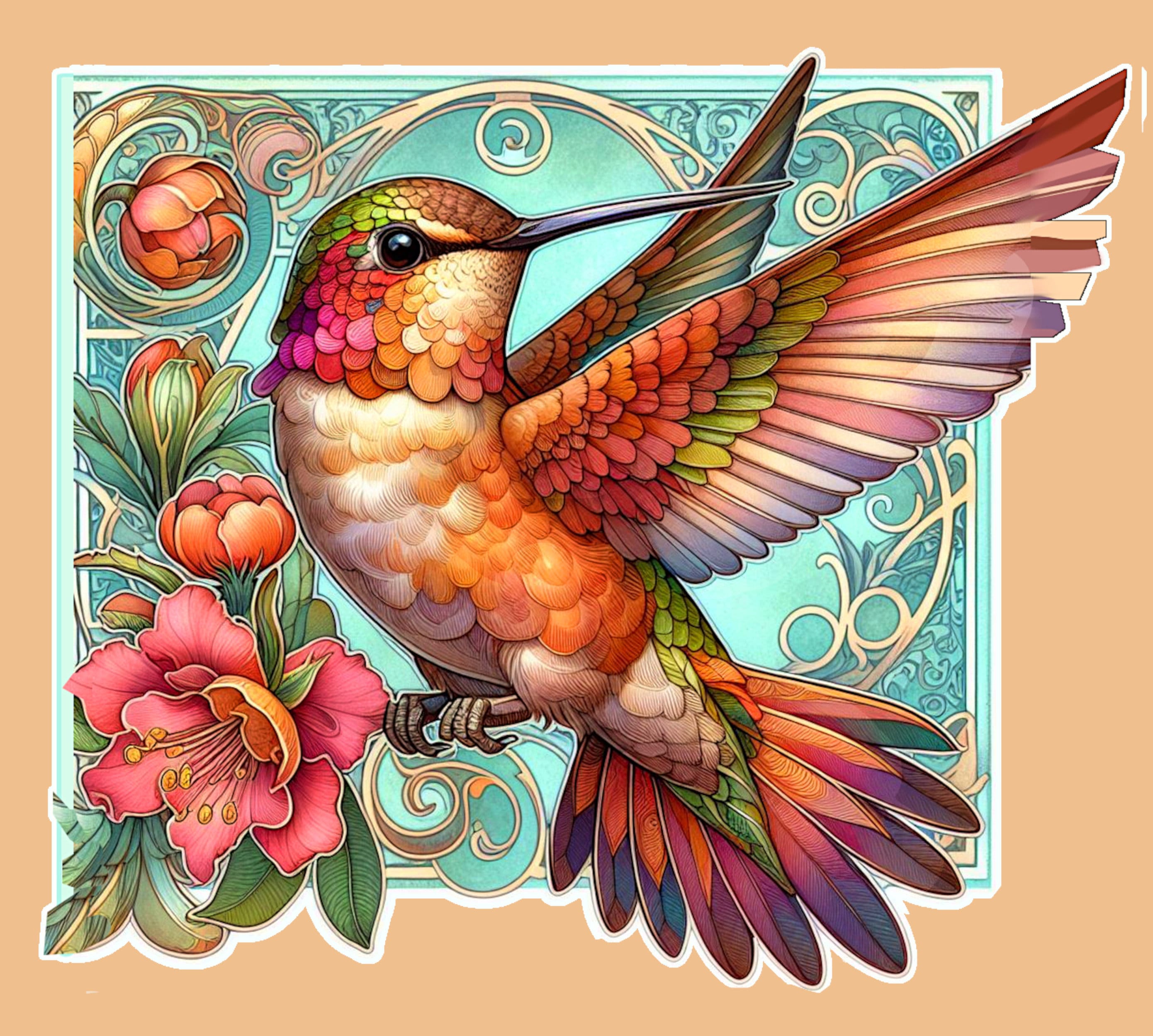 Watercolor Hummingbird Pngs, Art Nouveau Style (digital Download) - Etsy
