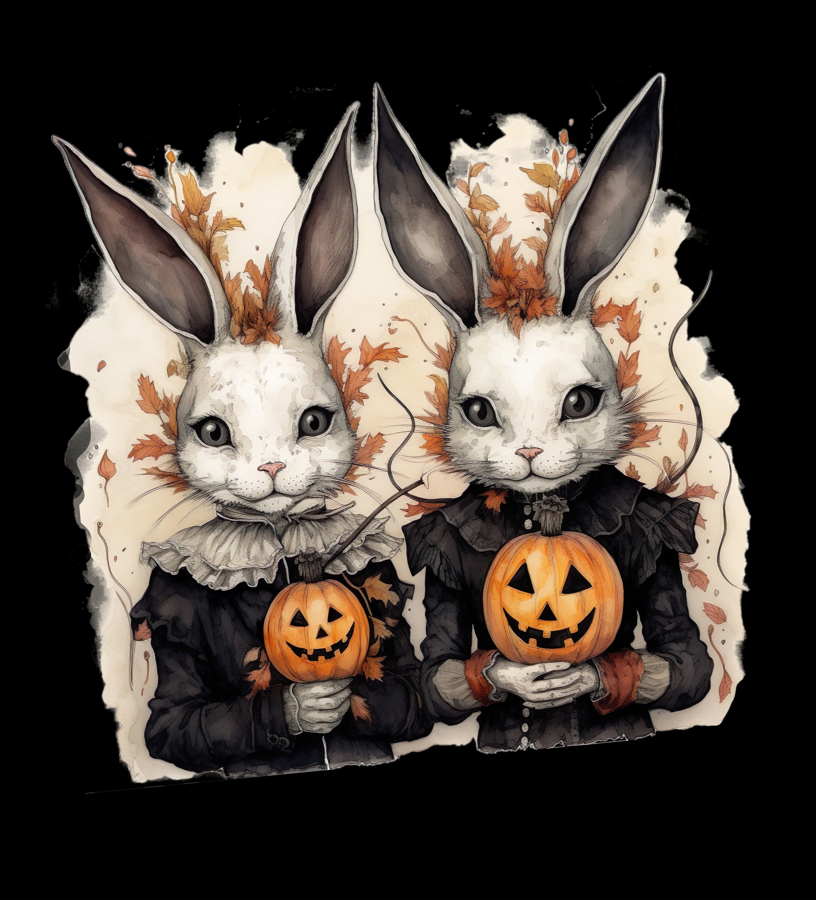 Spooky Cute Rabbits Gothic Halloween PNG Printable Scary Rabbit Digital ...