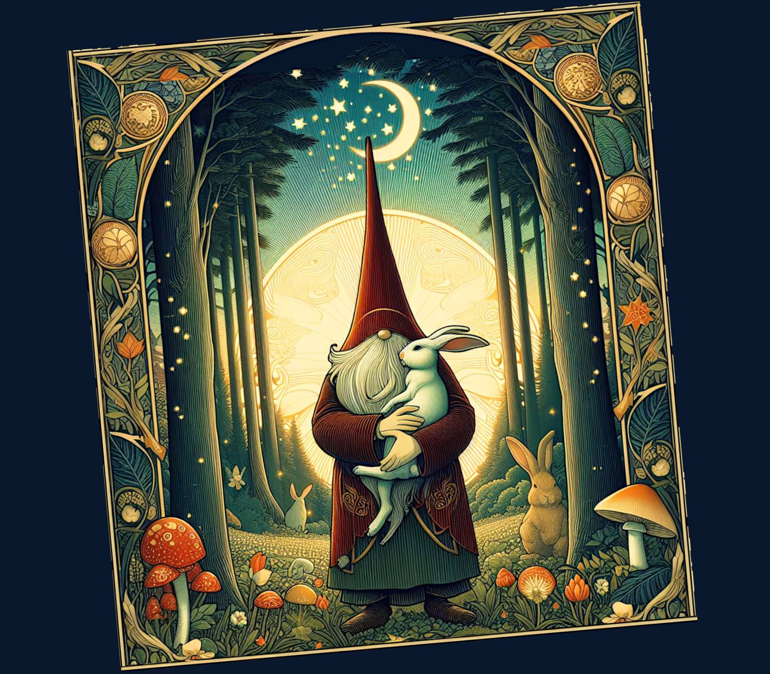 Gnome With Rabbit in Woodland Setting Digital Illustration 12x12 Inches ...