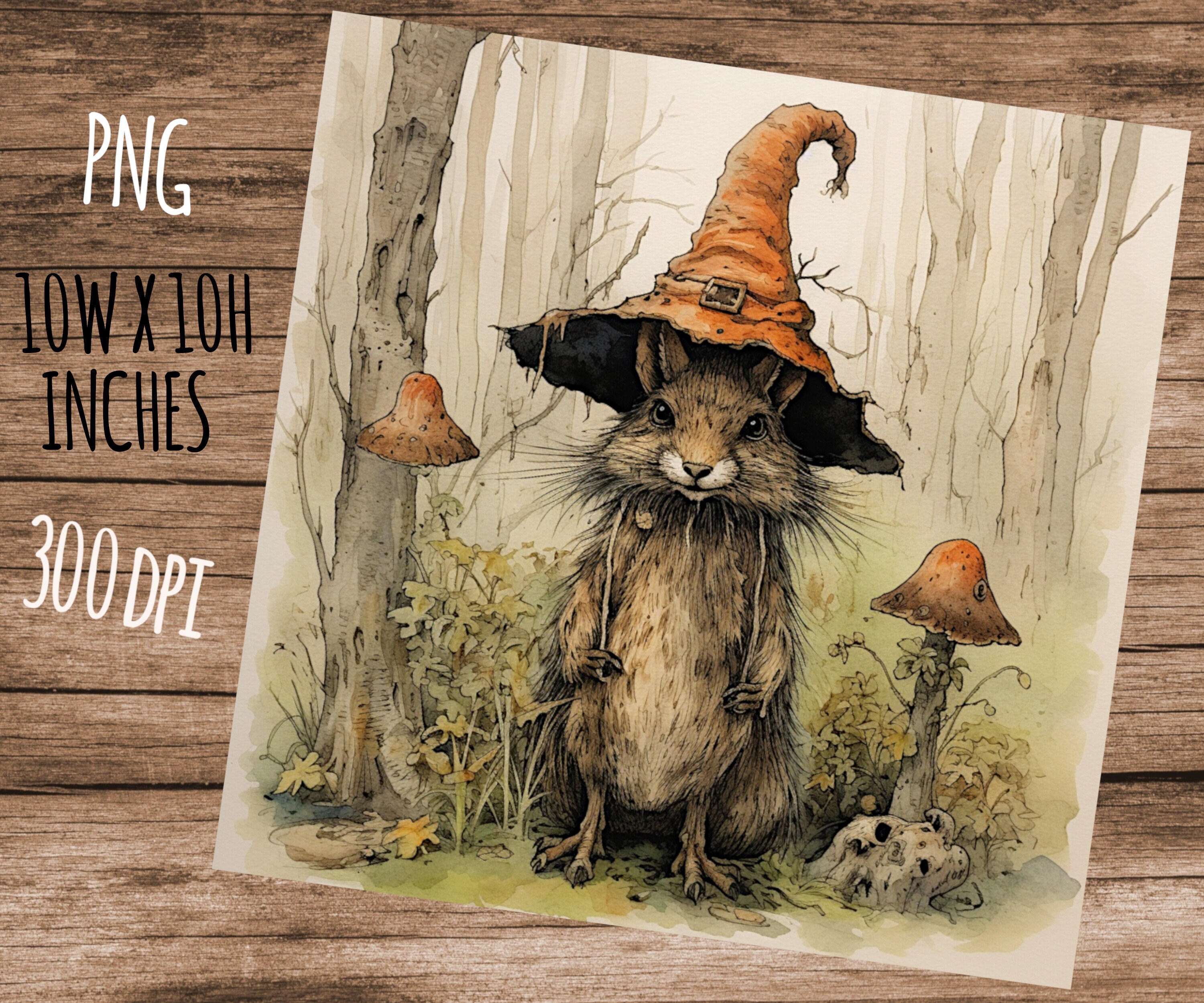 Woodland Animal Printable Rat Witch Halloween Wall Decor 10x10 - Etsy