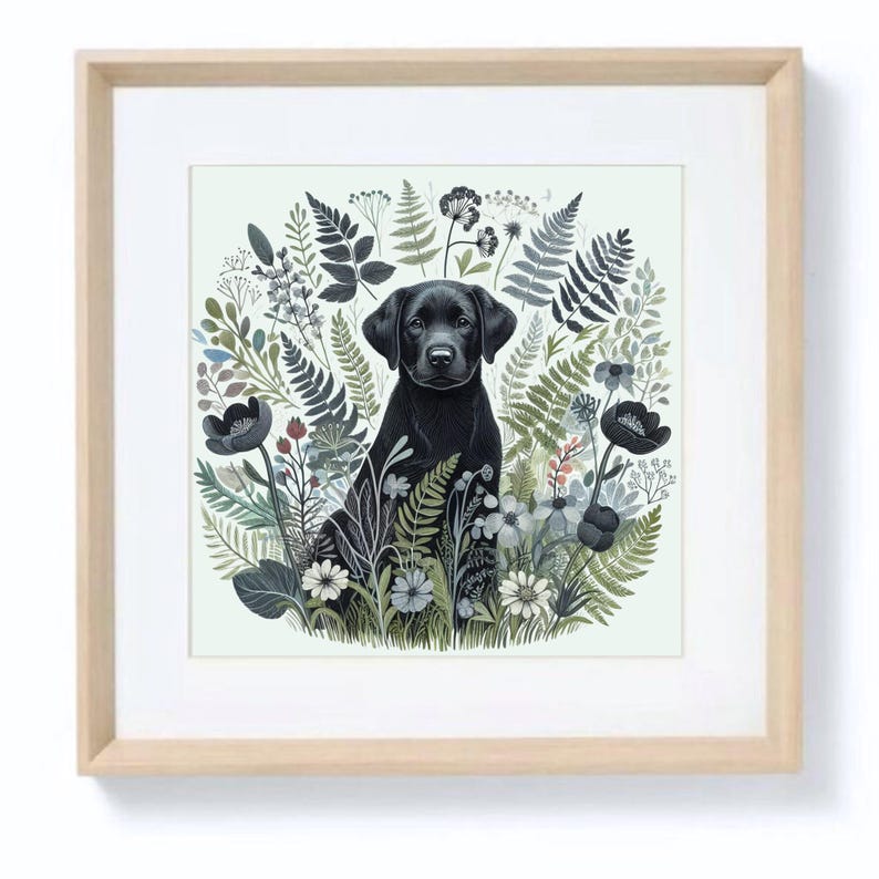 Labrador Dog Printables Set of 3 Puppy PNG Botanical Black Lab Pup Hi ...