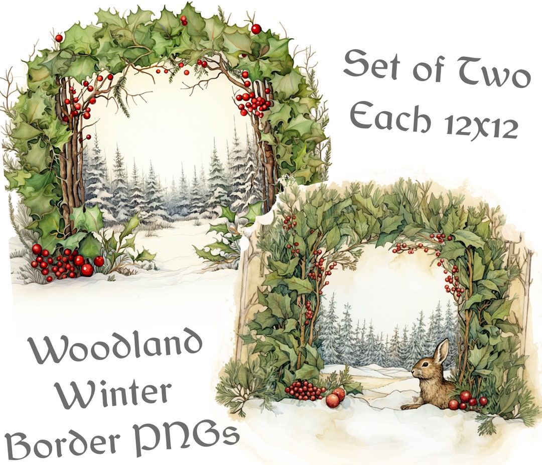 Snowy Winter Garden Border Pngs Set of 2 Printables 300 Dpi Resolution ...