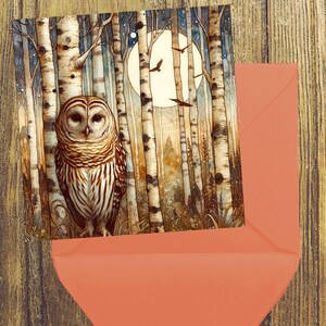 Barred Owl in Birch Forest JPG Nature Animal Illustration Digital ...