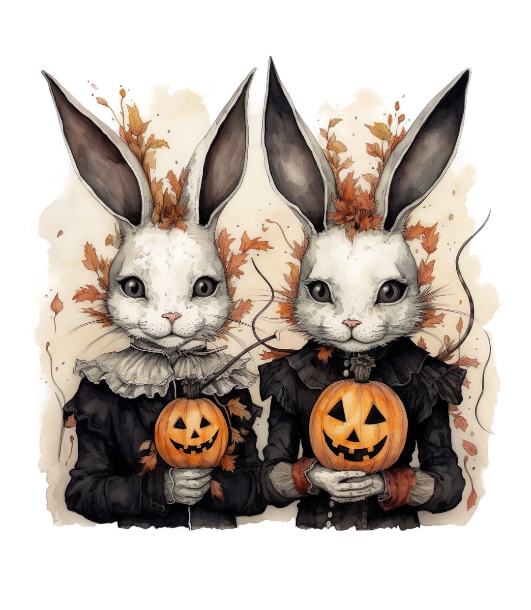 Spooky Cute Rabbits Gothic Halloween PNG Printable Scary Rabbit Digital ...
