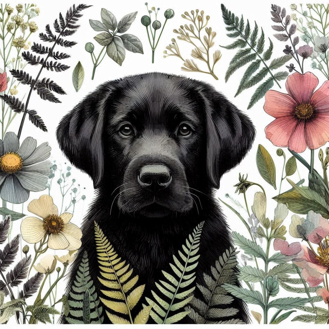 Labrador Dog Printables Set of 3 Puppy PNG Botanical Black Lab Pup Hi-res 4200x4200 Pixel ...