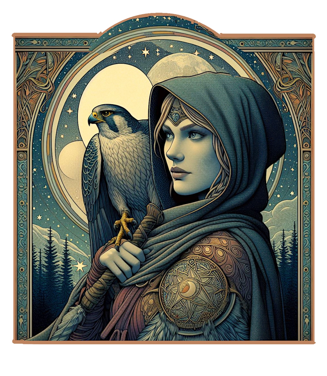 Mystical Warrior Princess With Falcon Art Print (digital Download) - Etsy