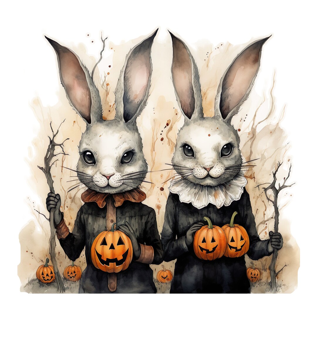 Halloween Pumpkins Held by Goth Girl Rabbits Spooky Digital ...