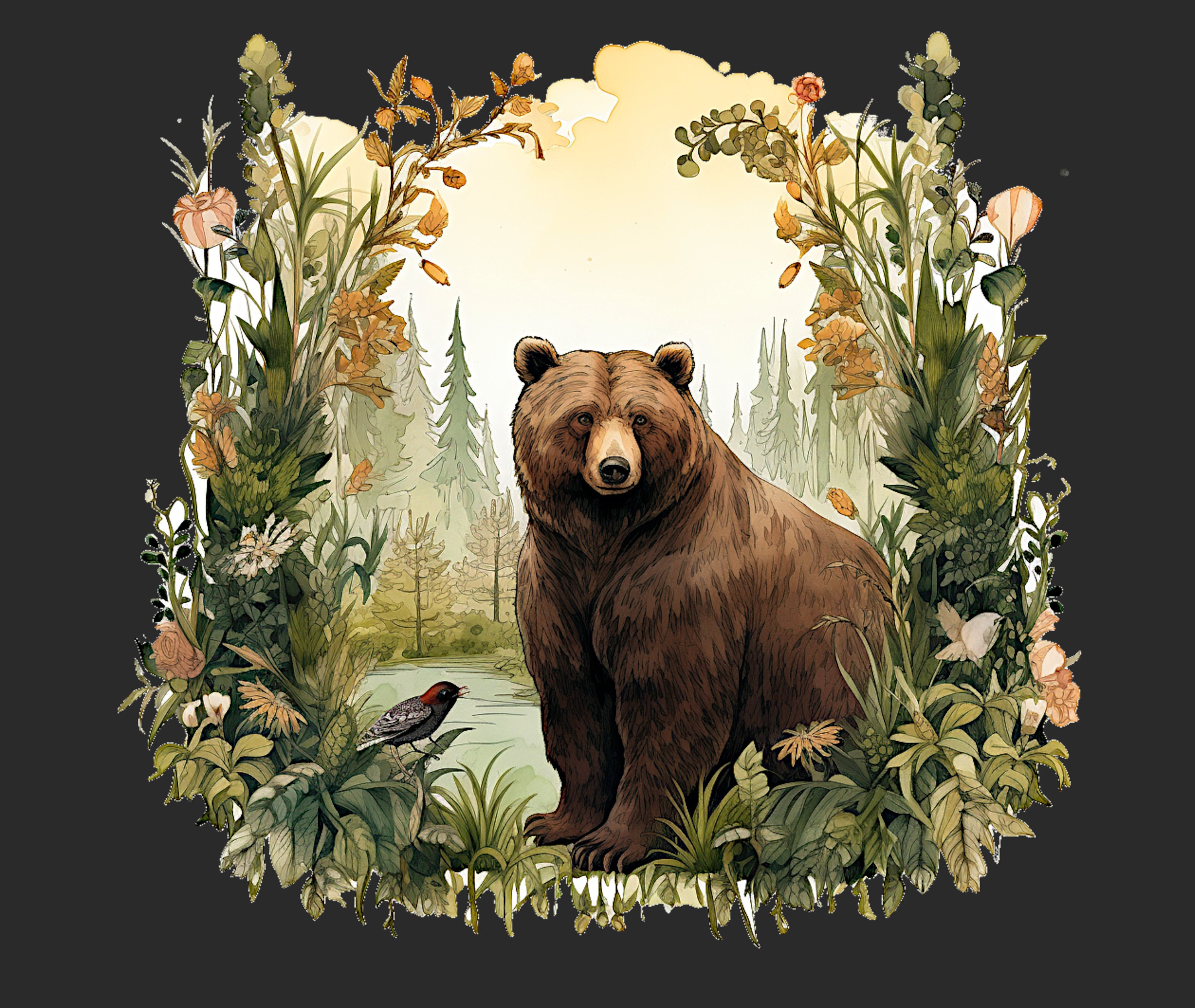 Watercolor Bear Forest Illustration PNG Printable Animal Art to ...