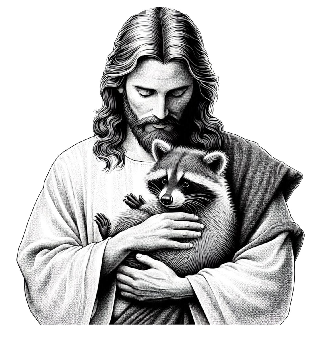 Jesus Holds Racoons Digital Illustration PNG Printable Transparent ...