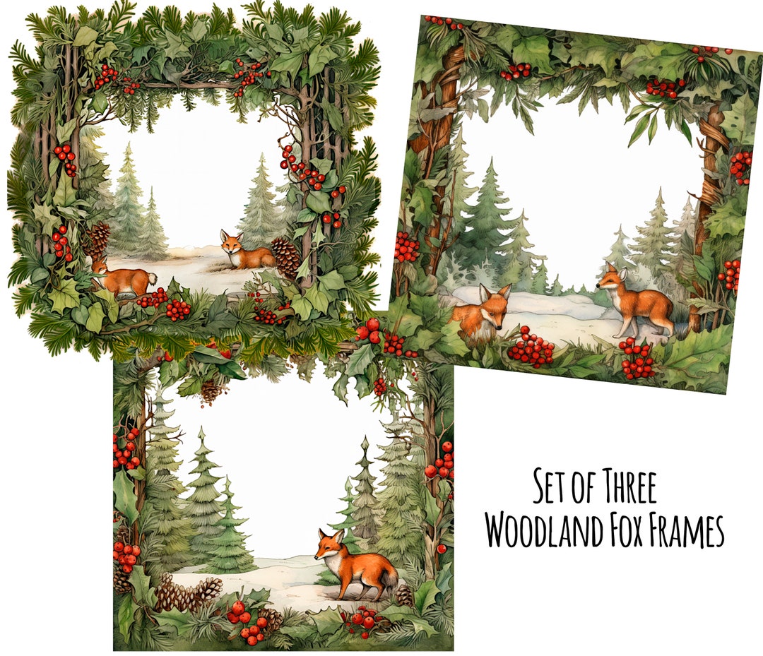 PNG Woodland Fox Border Set of 3 Winter Forest Scenes With Foxes ...