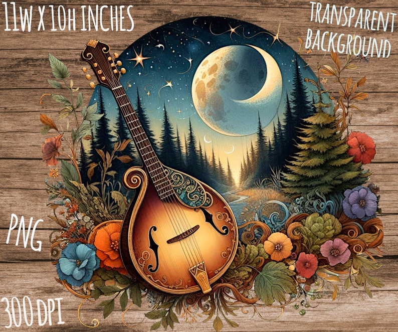 Woodland Mandolin PNG Print, Forest Musical Instrument Art (digital ...